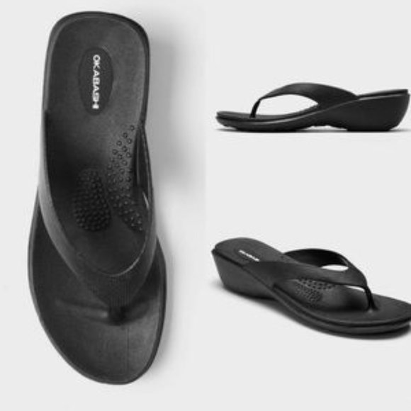 Okabashi | Shoes | Okabashi Black Splash Wedge Flip Flops | Poshmark